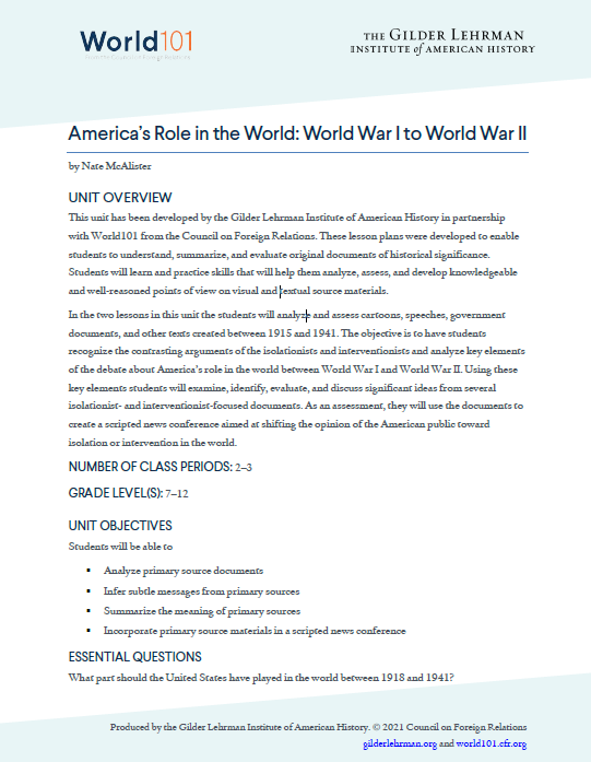 America's Role in the World: World War I to World War II | Gilder ...