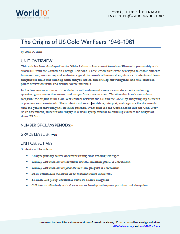 The Origins of US Cold War Fears, 1946–1961 | Gilder Lehrman Institute ...