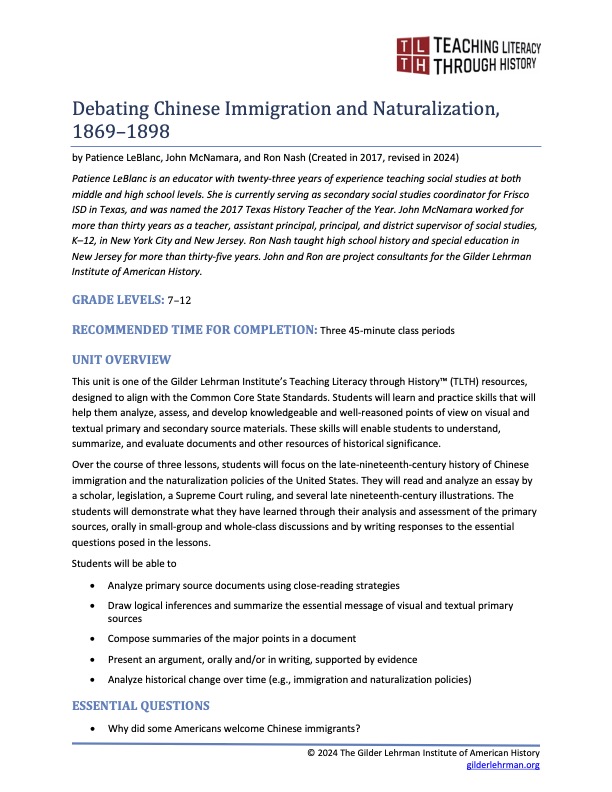 Debating Chinese Immigration and Naturalization, 1869-1898 | Gilder ...