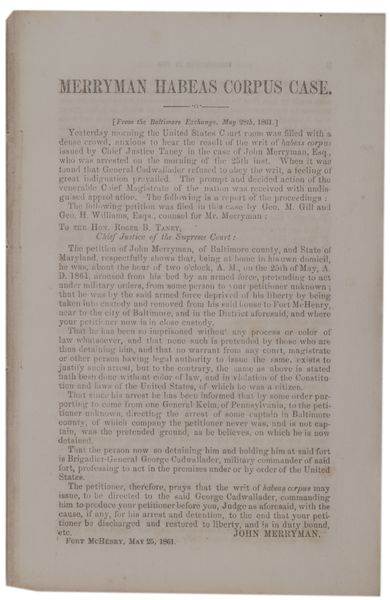 The Merryman habeas corpus case, Baltimore. The proceedings in full and ...