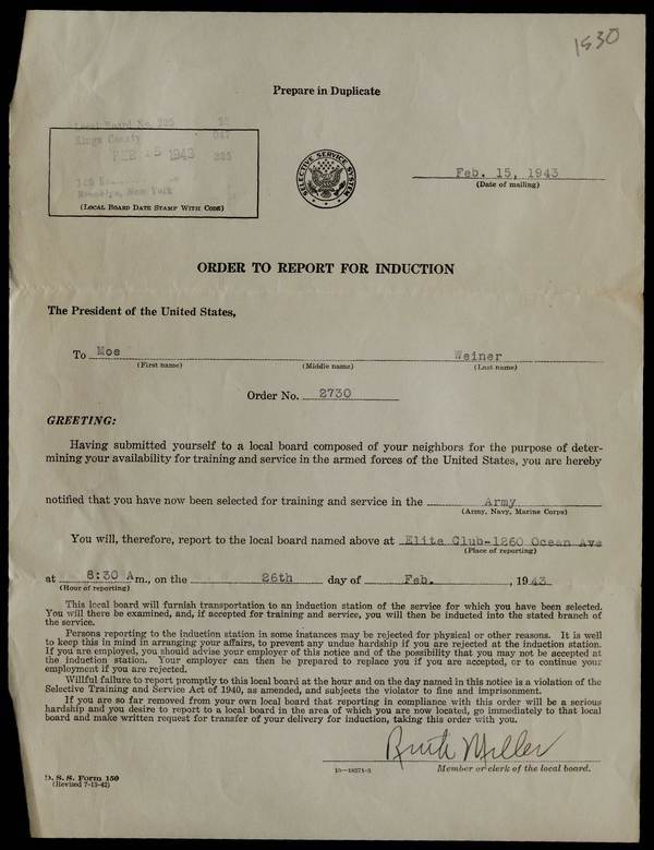 Order to report for induction | Gilder Lehrman Institute of American ...