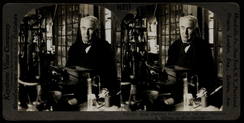 The most famous inventor of the age, Thomas A. Edison in his laboratory ...