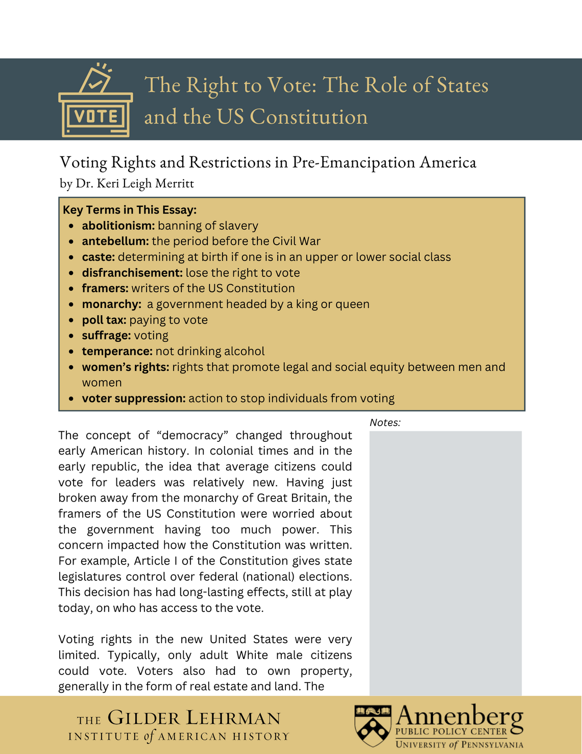 Voting Rights and Restrictions in Pre-Emancipation America | Gilder ...