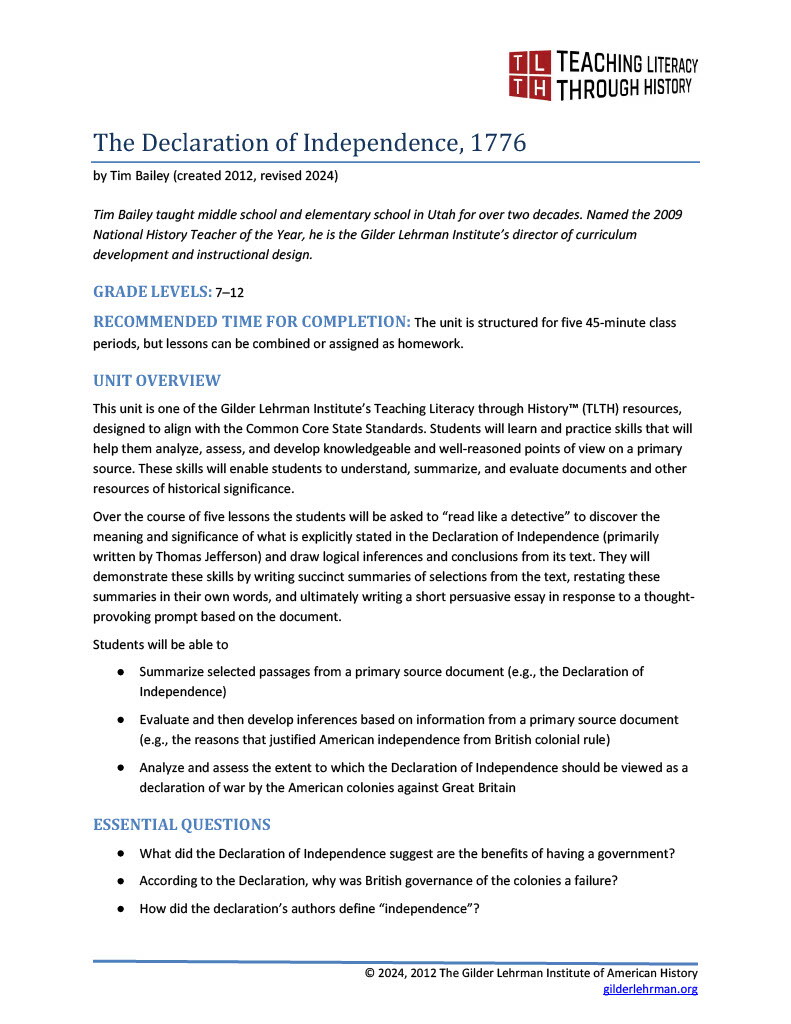 The Declaration of Independence | Gilder Lehrman Institute of American ...